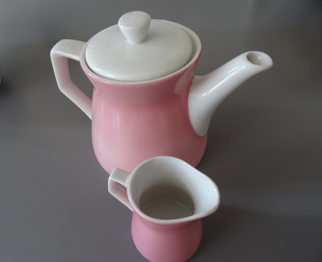 Coffee Mocha Cocoa Pot With Creamer Pink Porcelain Vintage - Etsy