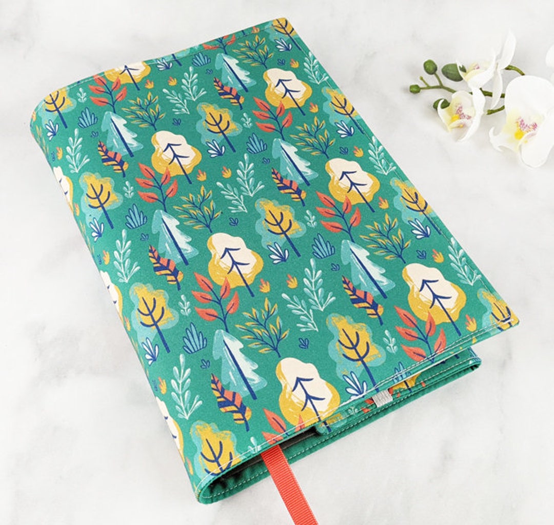 Adjustable Book Cover - Fabric Book Cover - Trees Book Cover - Fabric ...