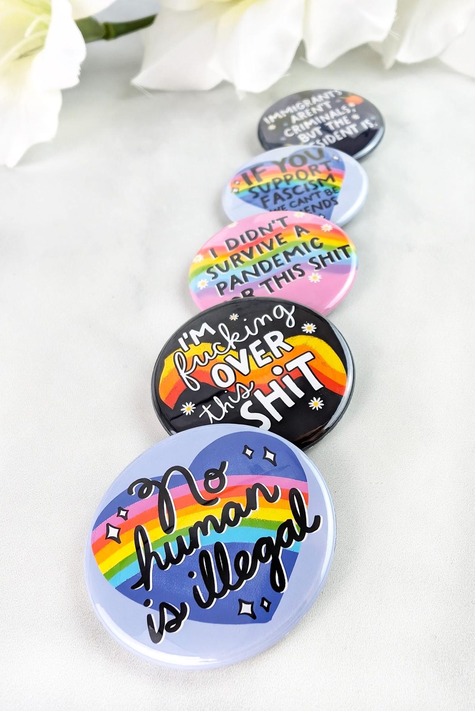 No Human is Illegal - Pinback Buttons - Anti Fascism Pins - Protest ...