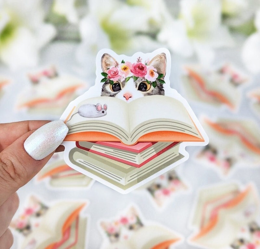Bookish Sticker - Cat Sticker - Gift for Bookworm - Cats and Books ...