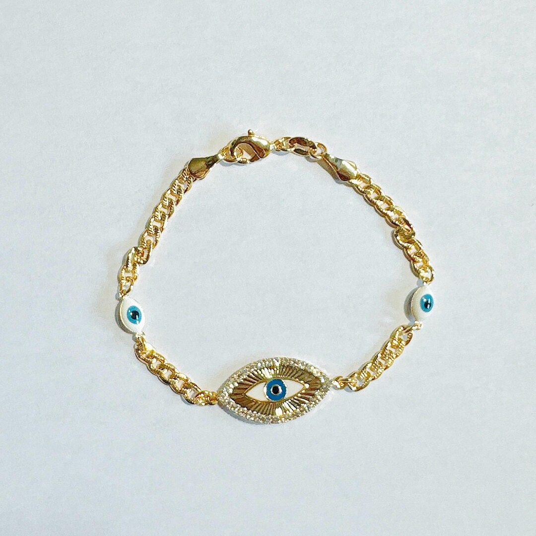 14k Gold Filled Blue Evil Eye Cuban Link Bracelet - Etsy