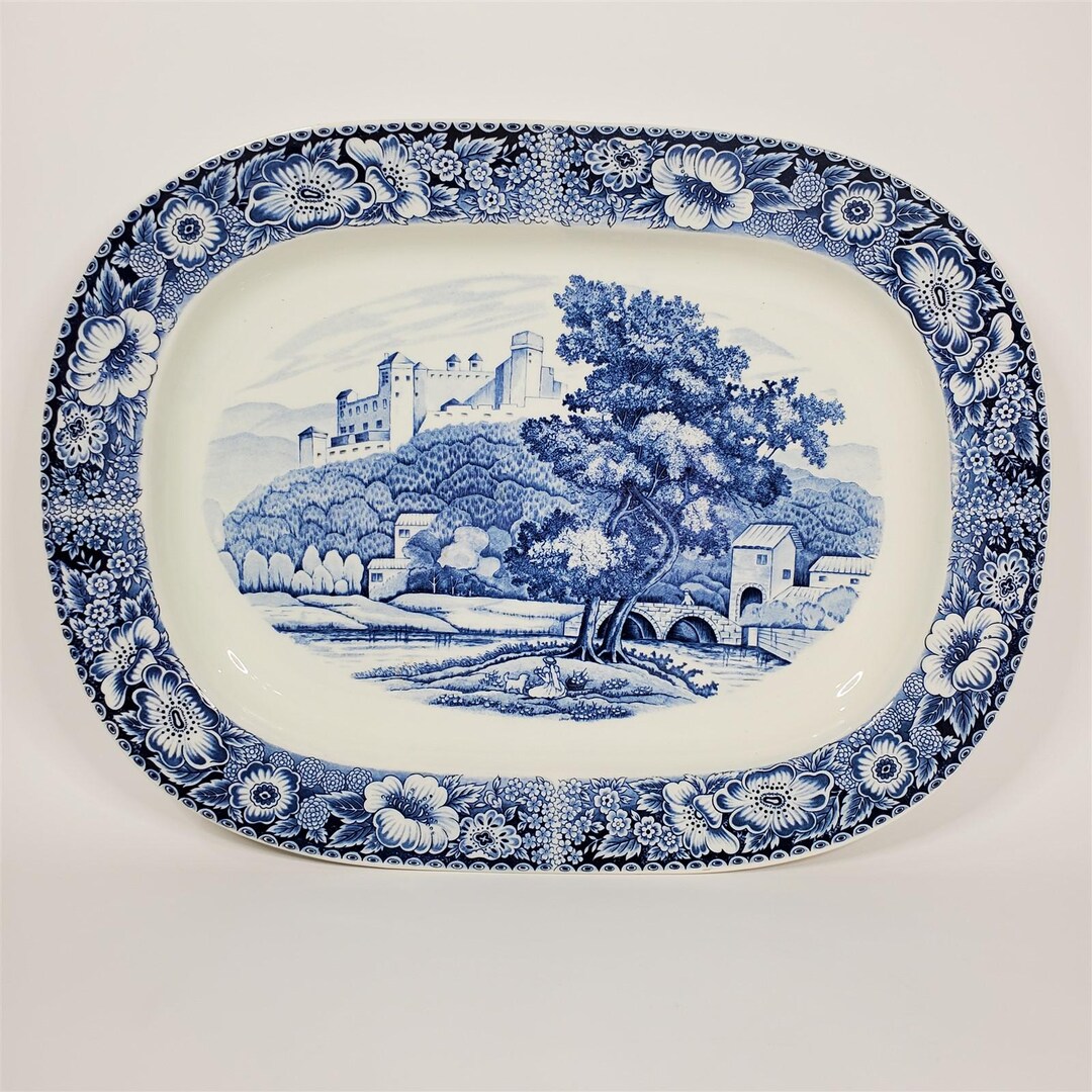 Large Vintage Delft Platter 18-3/4 X14 Blue Willow Delft Crown W/lion ...