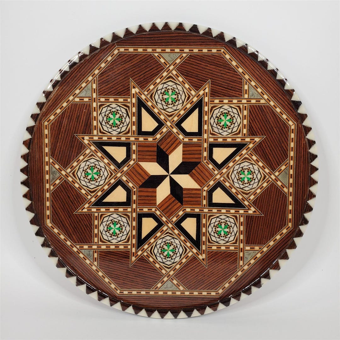 13" Round Wood Marquetry Tray/platter Laguna Granada Spain - Etsy