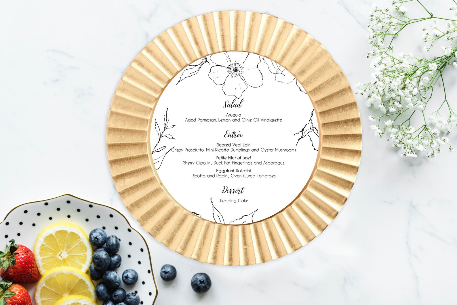 Round Wedding Menu Floral Menu Card, Round Menu Circle Menu Editable ...
