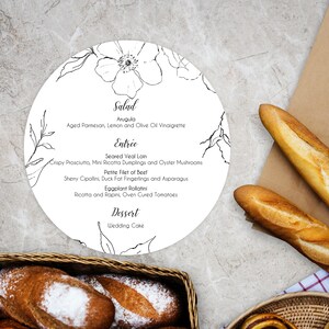 Round Wedding Menu Floral Menu Card, Round Menu Circle Menu Editable ...