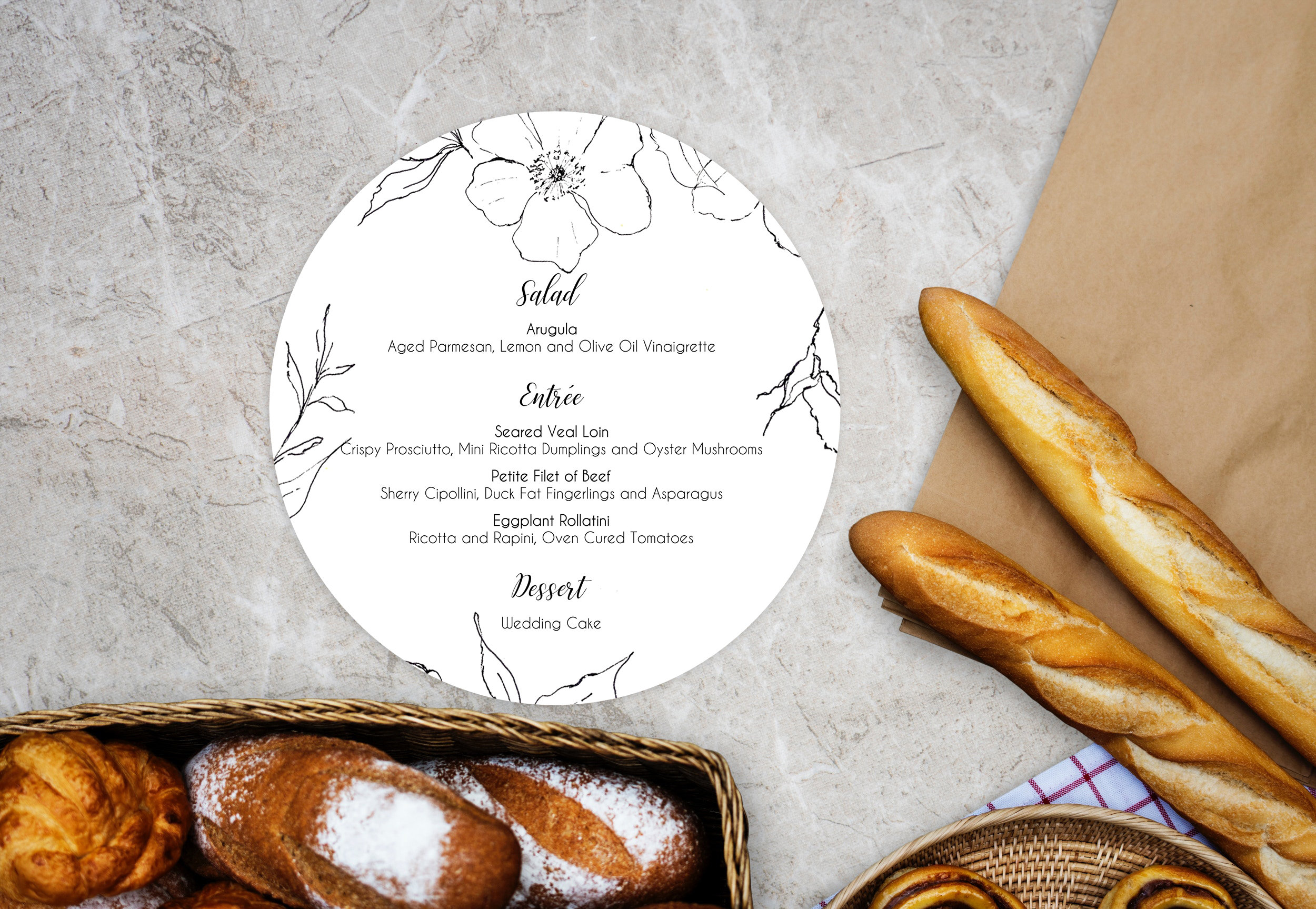 Round Wedding Menu Floral Menu Card, Round Menu Circle Menu Editable ...