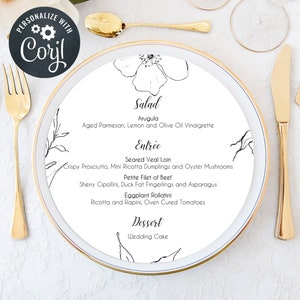Round Wedding Menu Floral Menu Card, Round Menu Circle Menu Editable ...