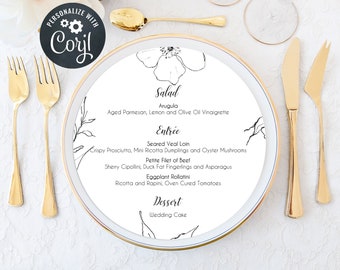 Round Wedding Menu Floral Menu Card Round Menu Circle - Etsy