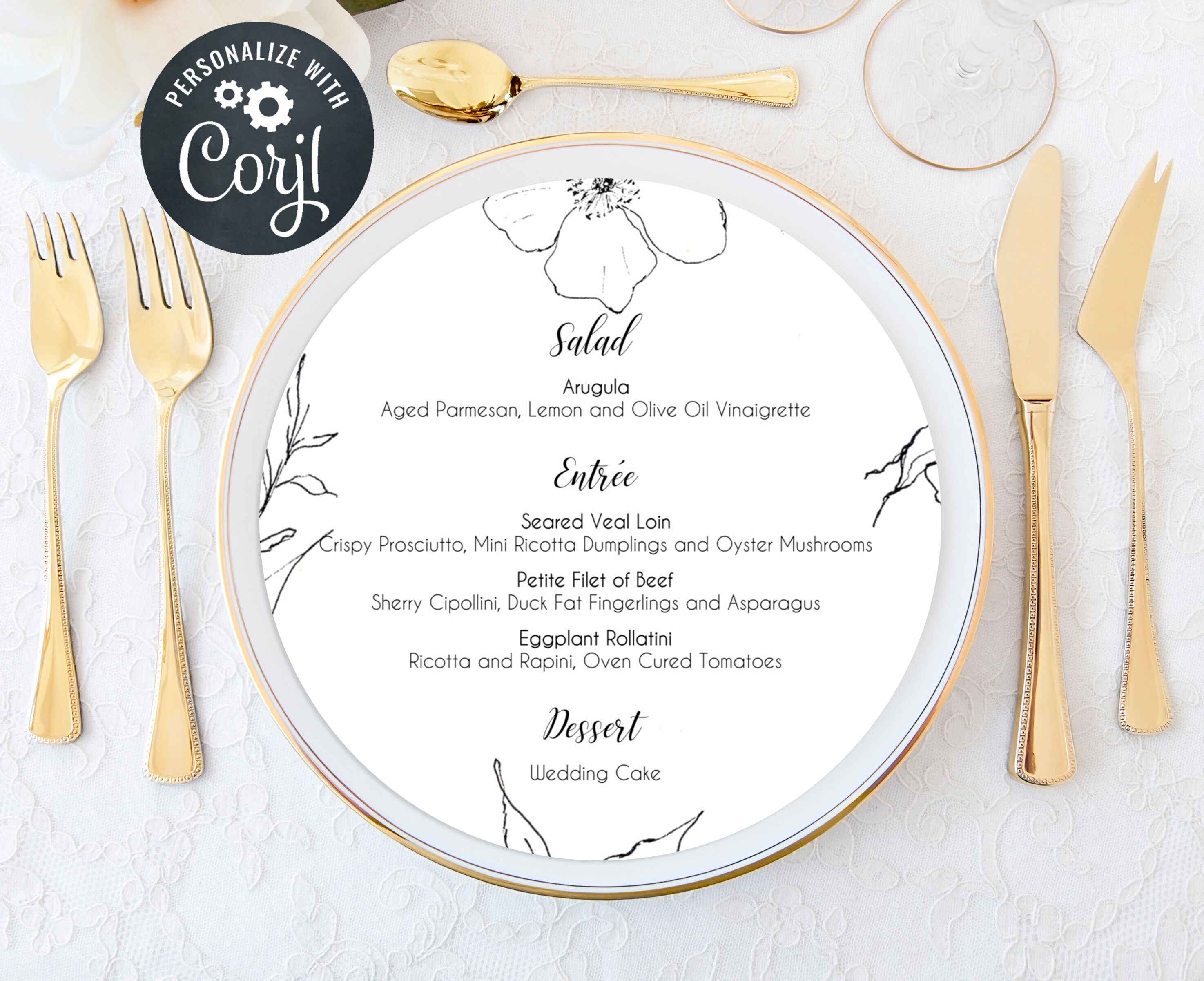 Round Wedding Menu Floral Menu Card, Round Menu Circle Menu Editable ...