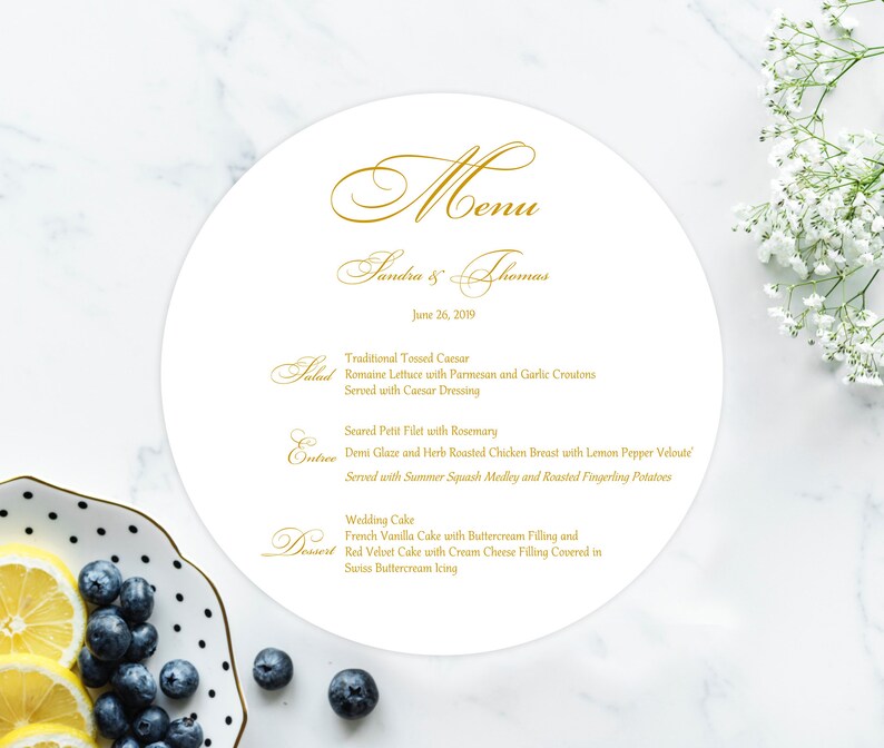 Menu Cards Wedding Menu Cards Gold Menu Cards Round - Etsy