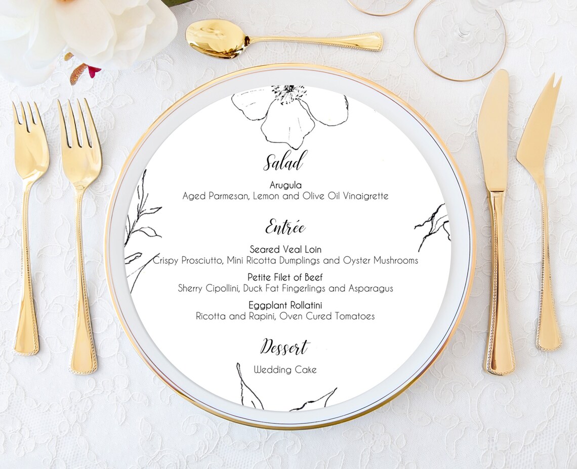 Round Wedding Menu Floral Menu Card Round Menu Circle | Etsy