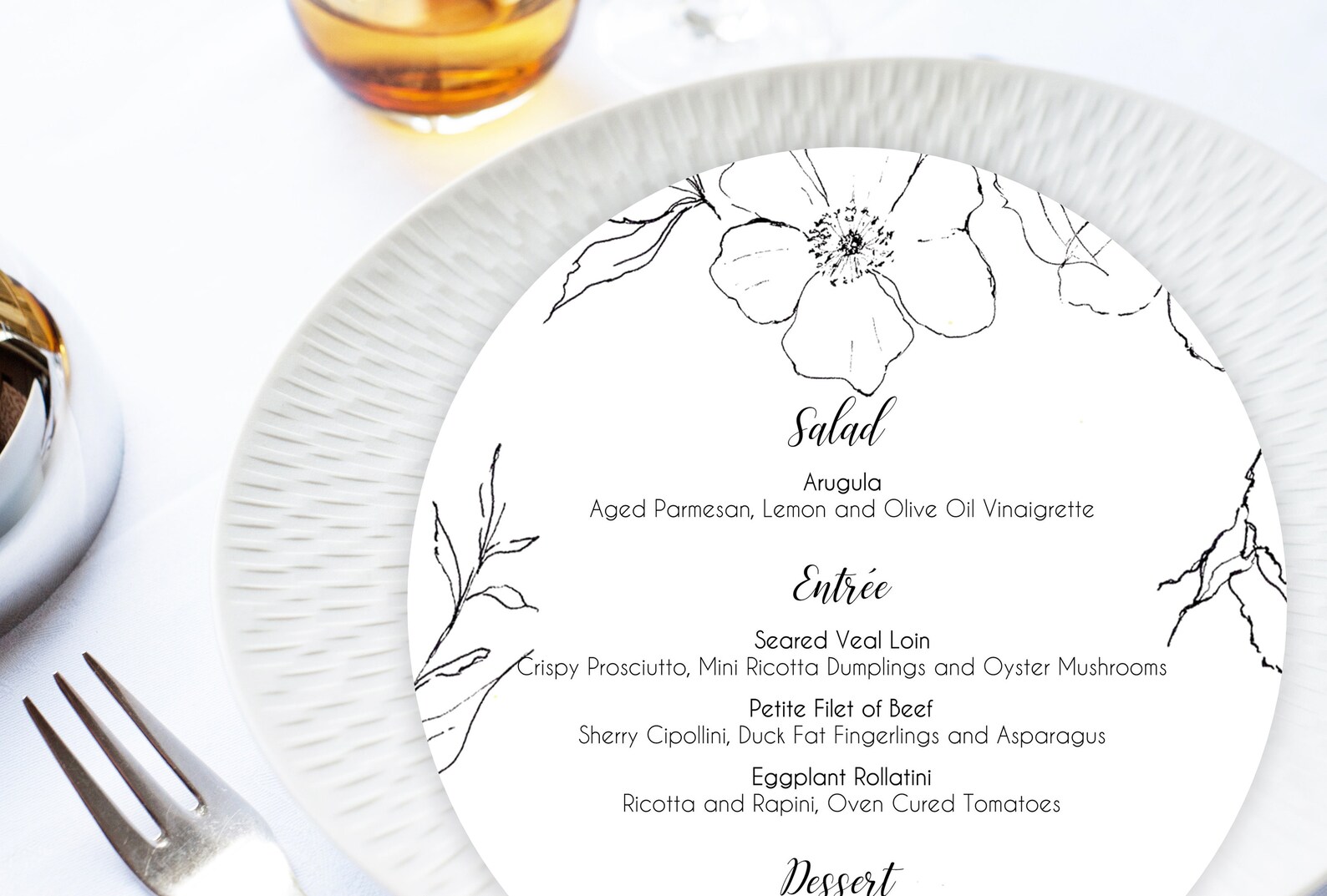 Round Wedding Menu Floral Menu Card, Round Menu Circle Menu Editable ...