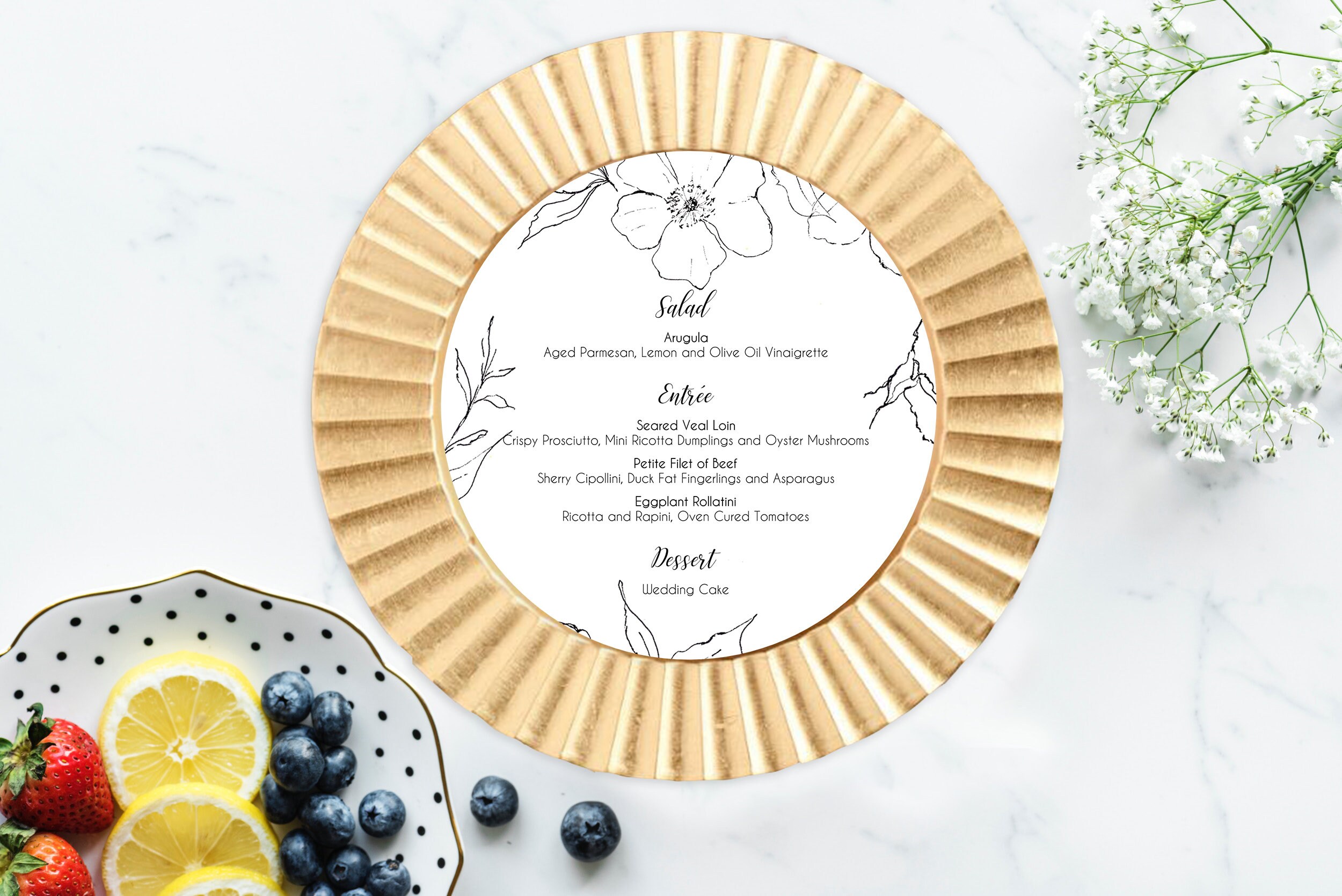 Round Wedding Menu Floral Menu Card, Round Menu Circle Menu Editable ...