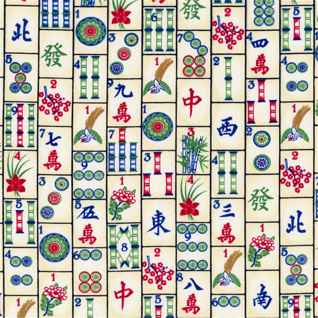 Mahjong Tile Fabric – Chinese Game Print With Bamboo, Characters ...