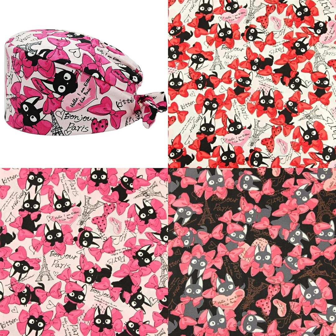 Black Cat Scrub Cap,kitty Surgical Hat,cat Scrub Hat,kitty Surgical Cap ...