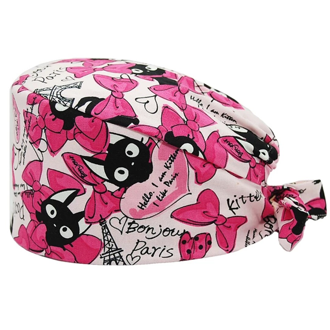 Black Cat Scrub Cap,kitty Surgical Hat,cat Scrub Hat,kitty Surgical Cap ...