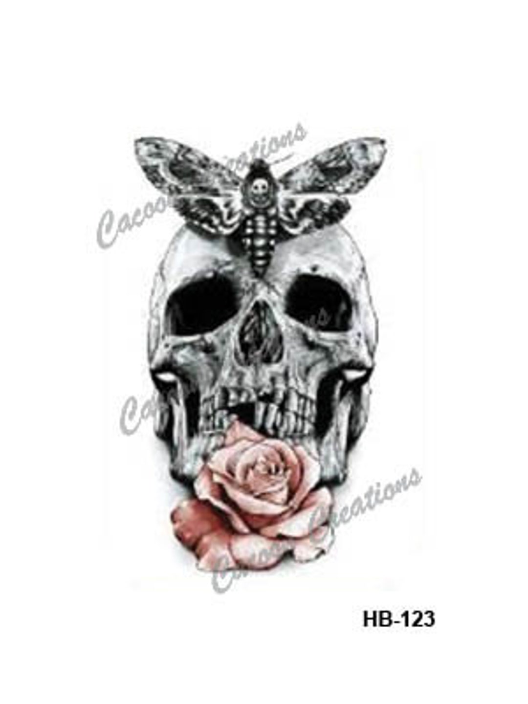 Hb123 Skull Butterfly Rose Temporary Tattoo For Tumbler Trays Etsy