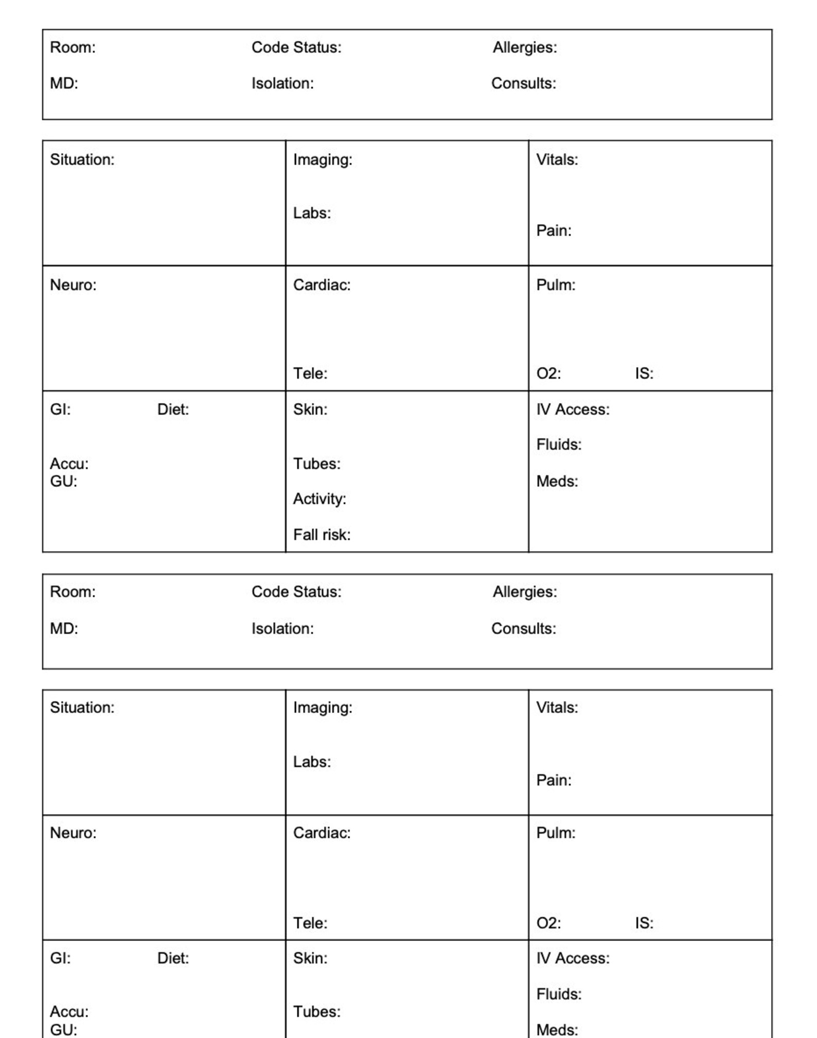 Nursing Report Sheet Two Patients Etsy