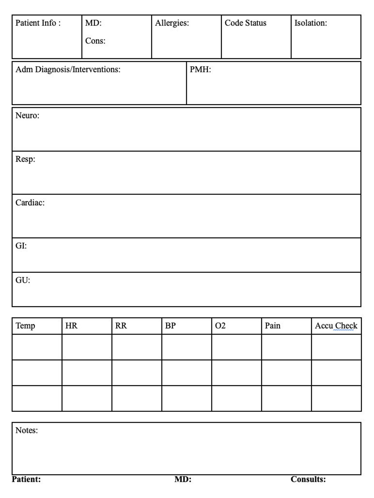 Single Patient Report Sheet Packet 10 different sheets | Etsy