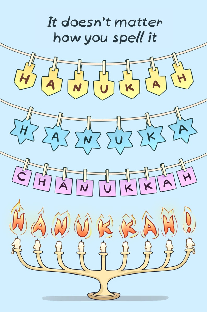 Hanukkah Card, Hanukkah Spellings Card, Adorable Happy Hanukkah Card ...
