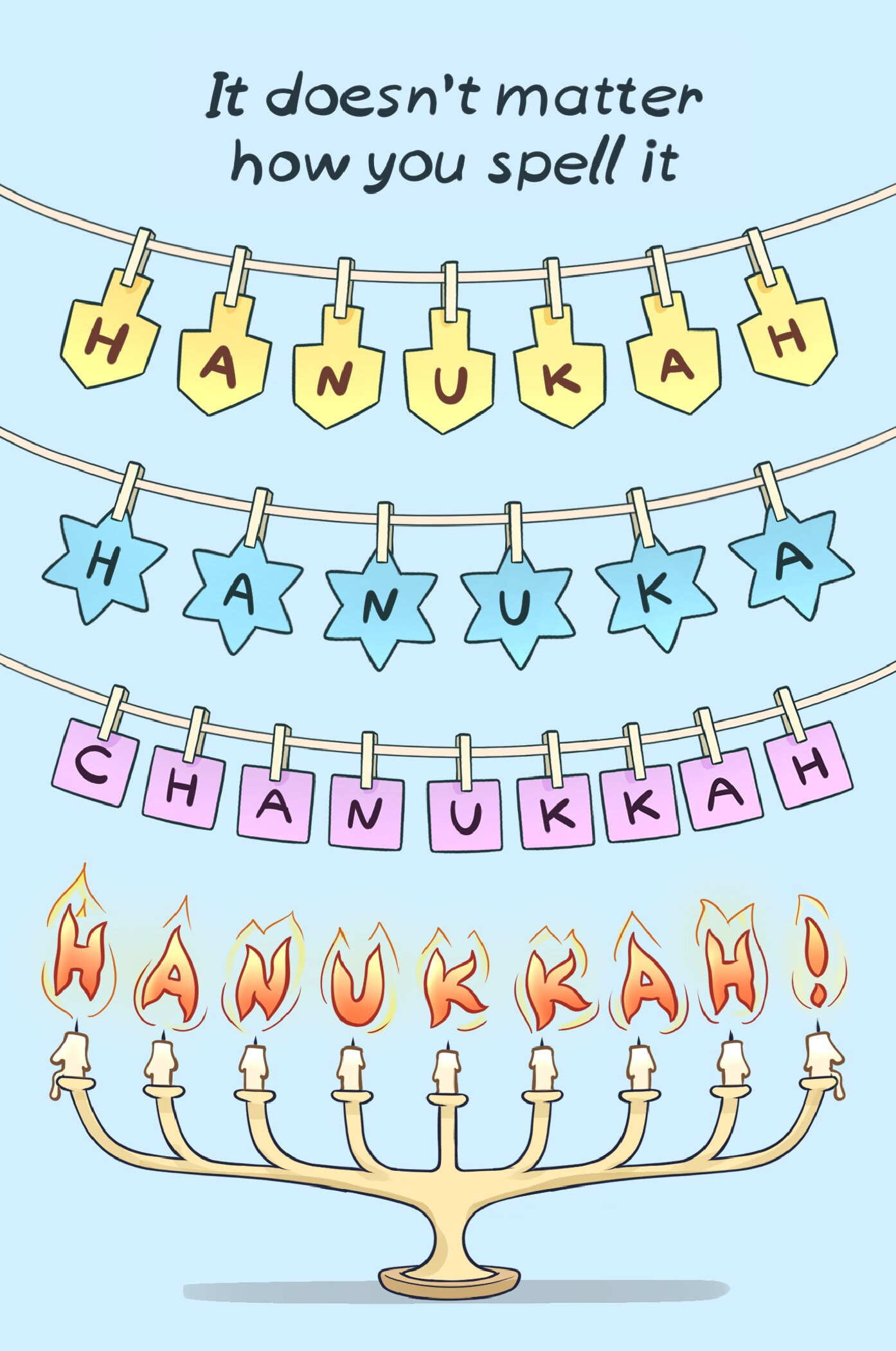 Hanukkah Card, Hanukkah Spellings Card, Adorable Happy Hanukkah Card ...