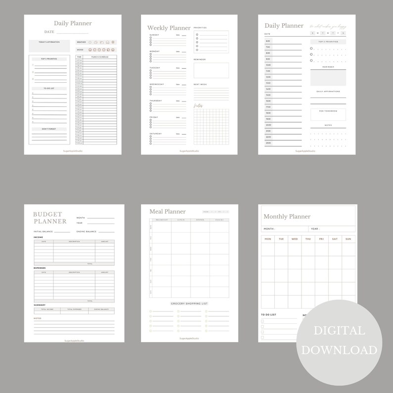 Printable Planner Inserts Daily Weekly Monthly Calendar Notes Pages ...