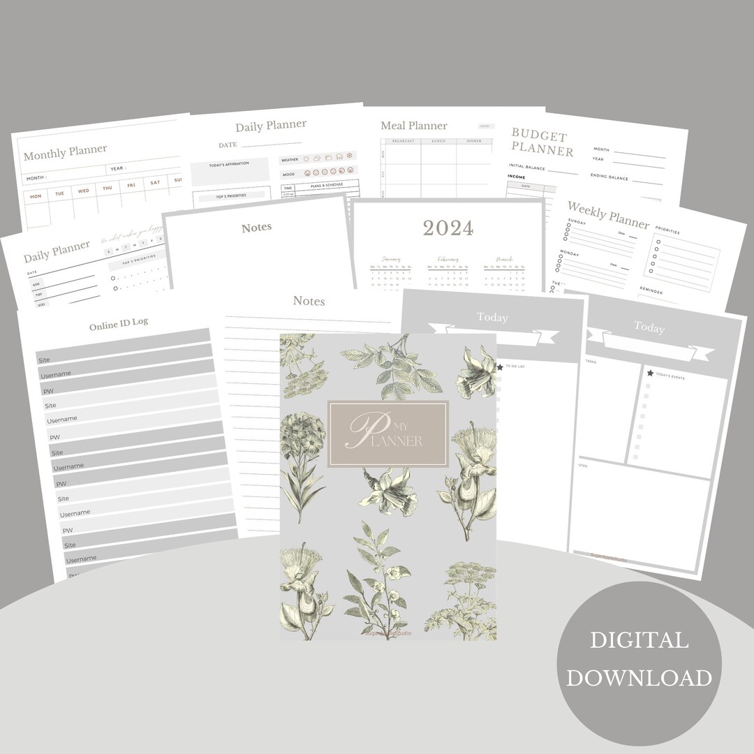 Printable Planner Inserts Daily Weekly Monthly Calendar Notes Pages ...