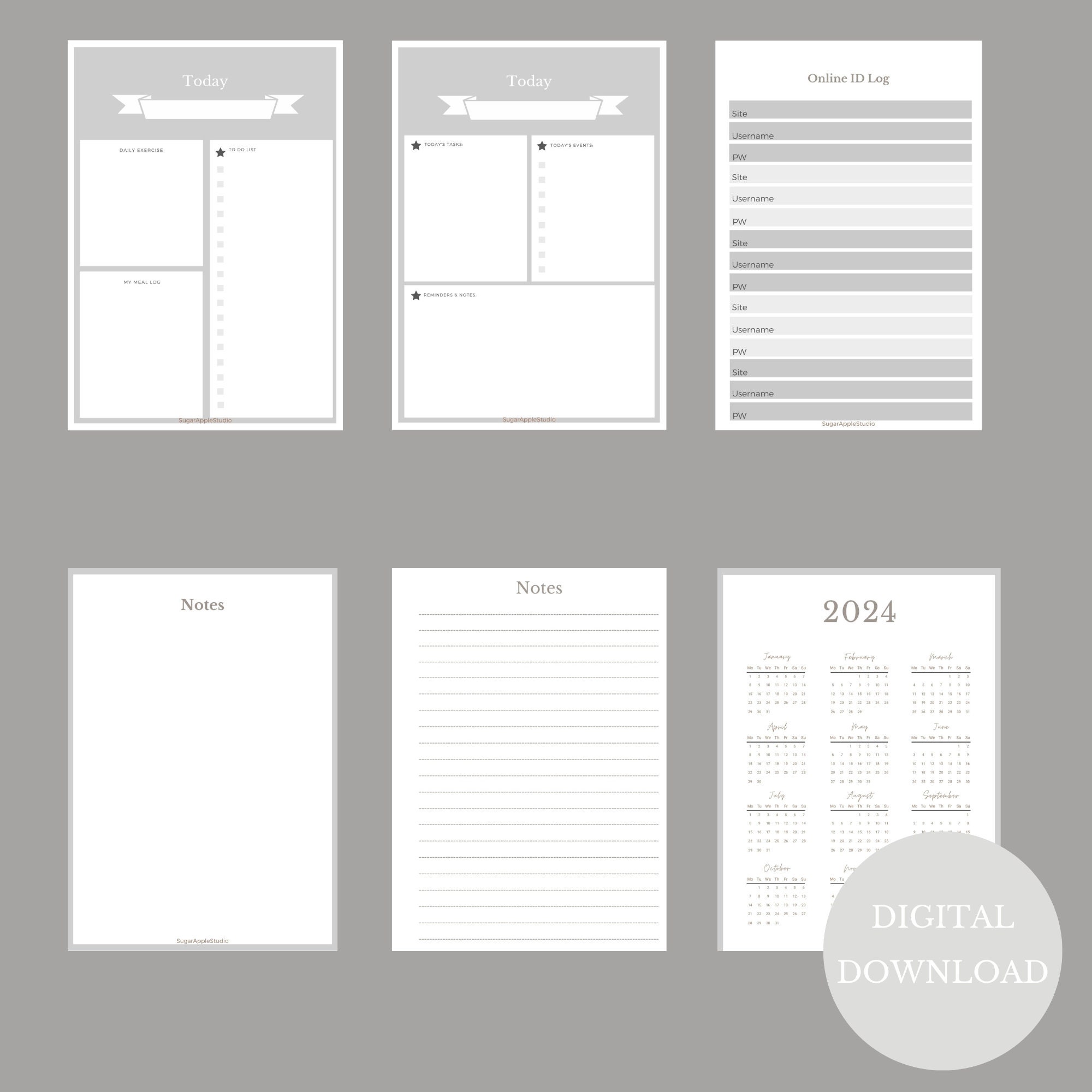 Printable Planner Inserts Daily Weekly Monthly Calendar Notes Pages ...