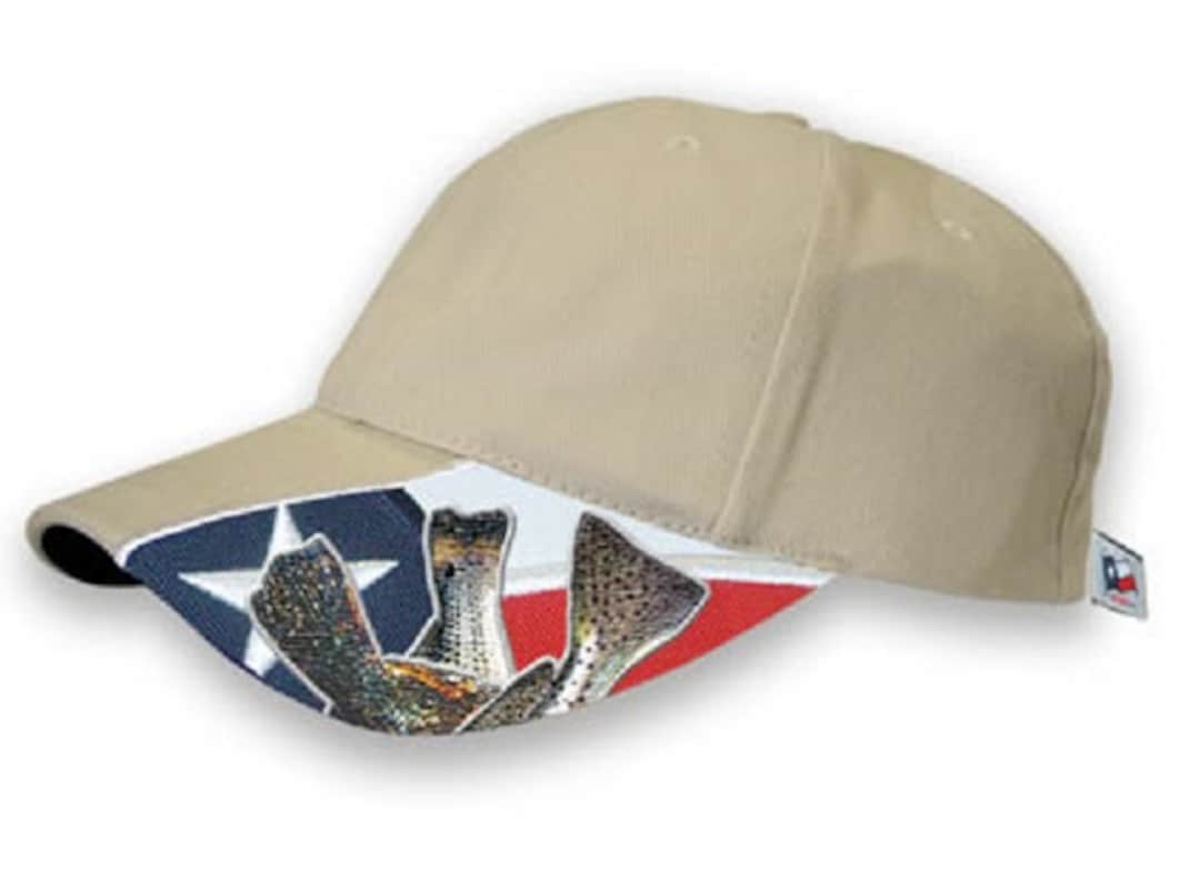 Texas Baseball Cap Embroidered With Fish Tails and Our Texas Flag - Etsy