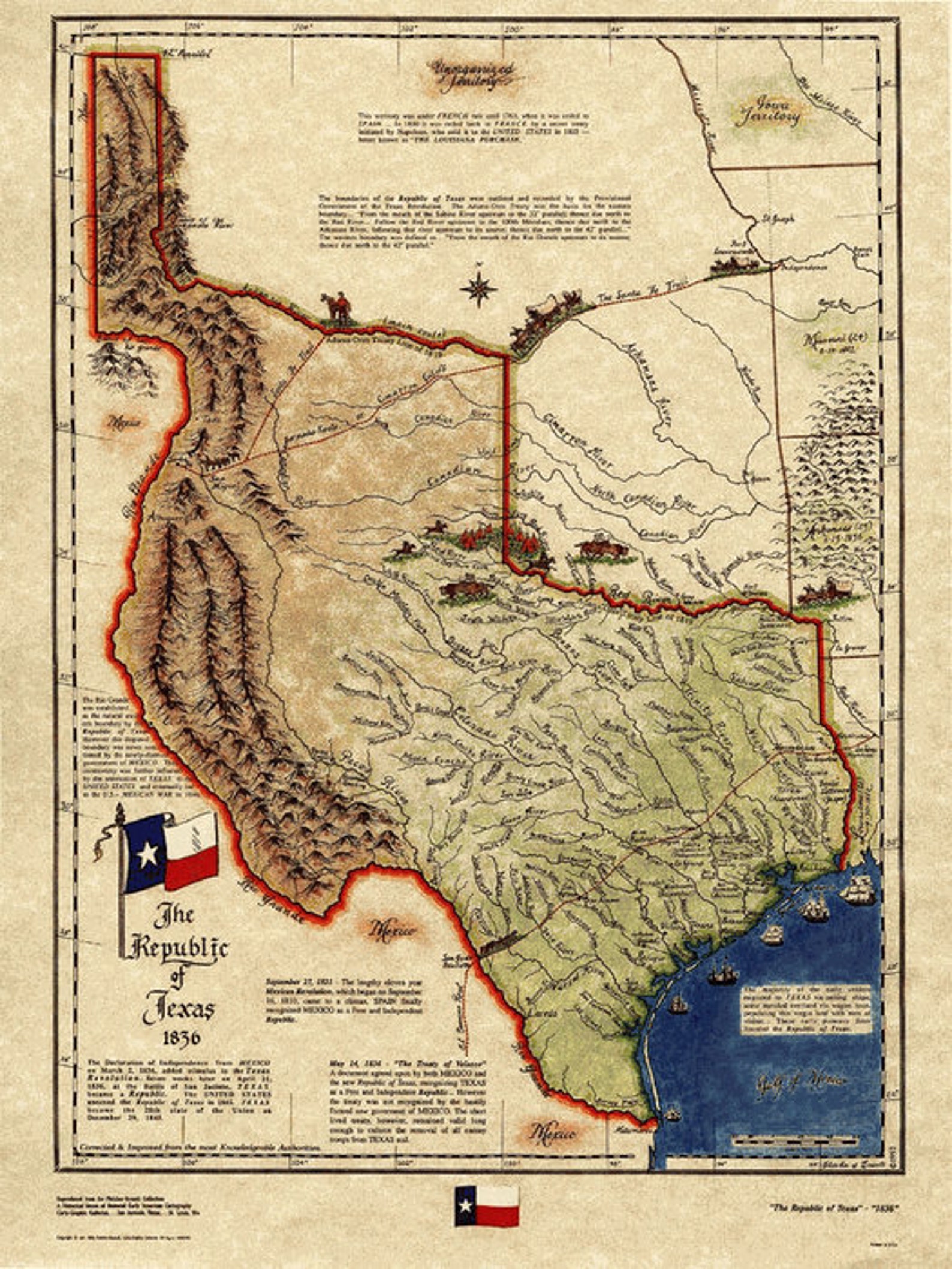 Texas Historical Map - Republic of Texas 1836 - Etsy