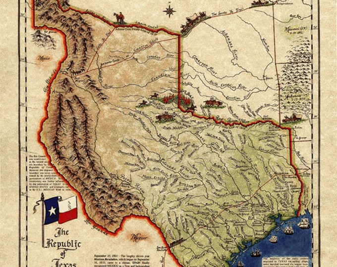 Texas Historical Map - Republic of Texas 1836 - Etsy