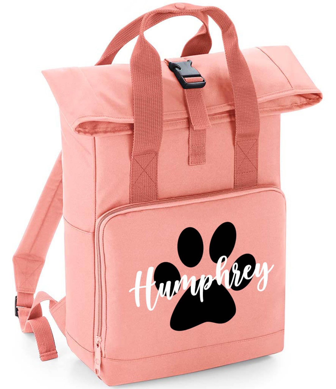 Personalised Dog Backpack Twin Handle Roll-top Dog Bag Blush Pink - Etsy