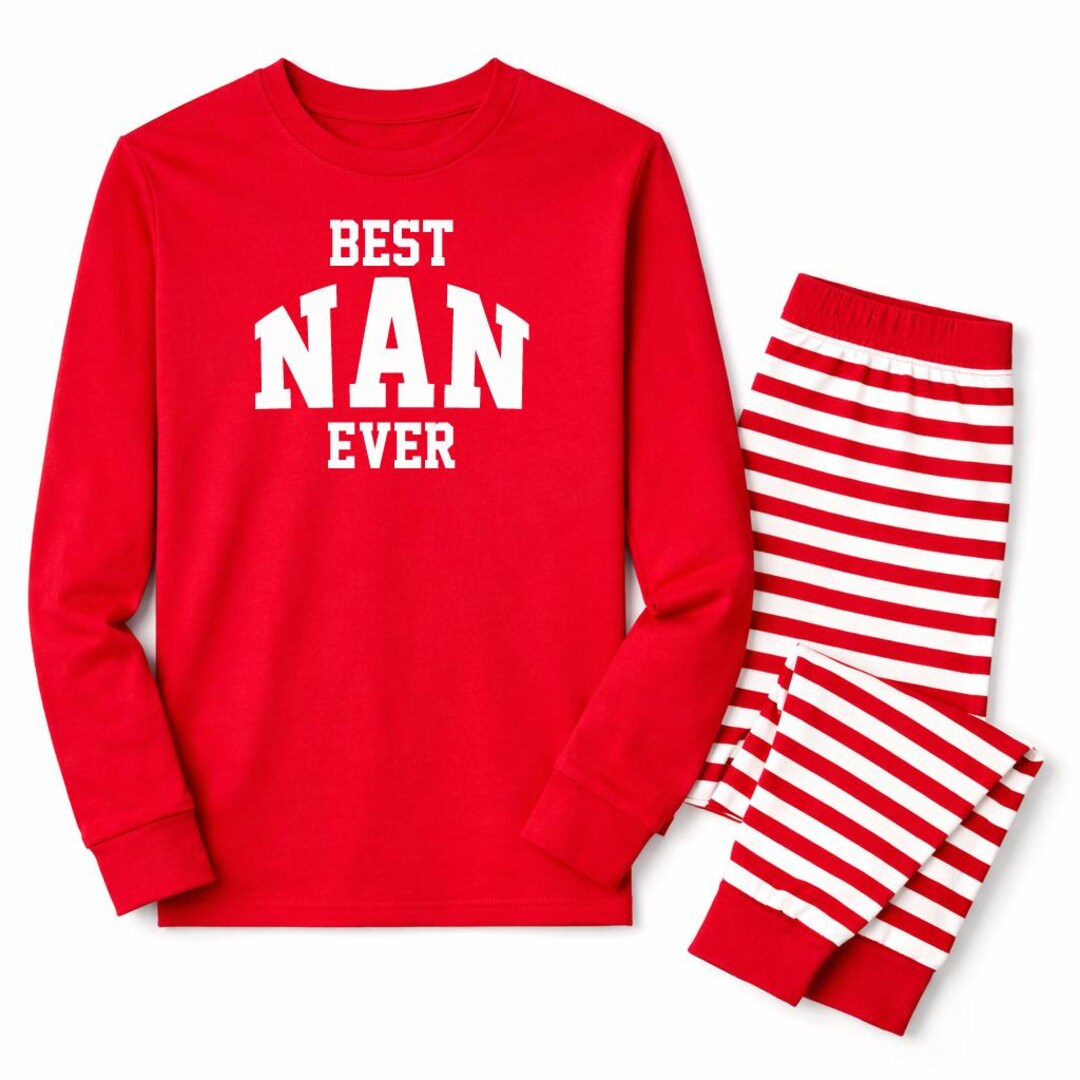 Personalised Best Nan Ever Pyjamas Custom Red White Stripes Loungewear ...