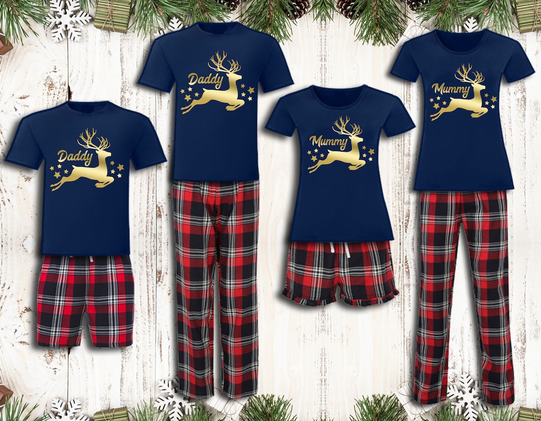 Personalised Reindeer Christmas Pyjamas Matching Name Pajamas Red ...