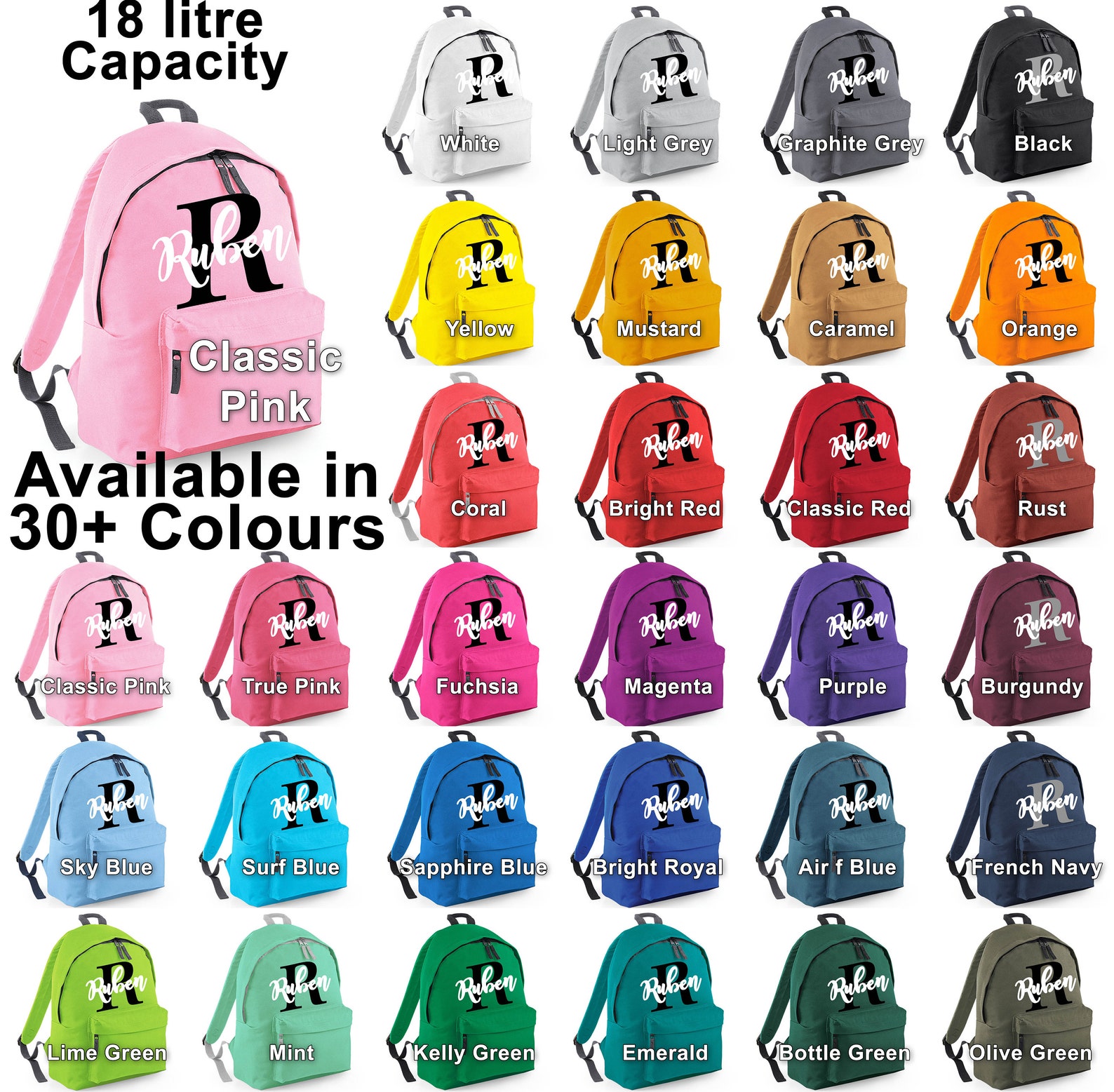 Kids Backpack Personalised With Name and Initial Back to - Etsy UK