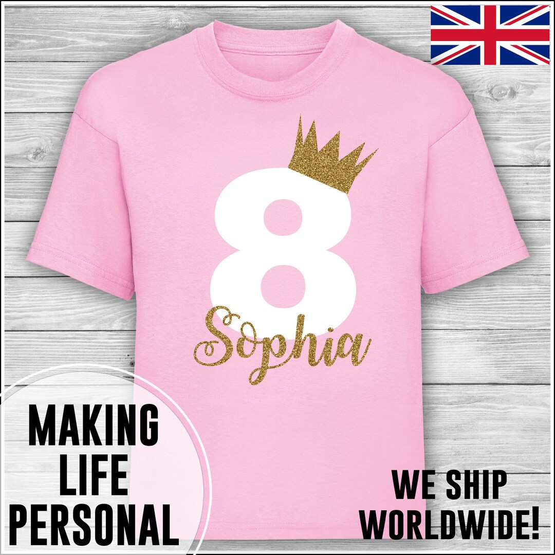 Personalised 8th Birthday T-shirt Name Age Number Boy or Girl Pink - Etsy