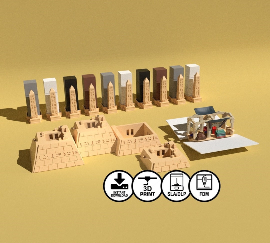 Imhotep Board Game Small Obelisks Three Small Pryamid and Market STL ...