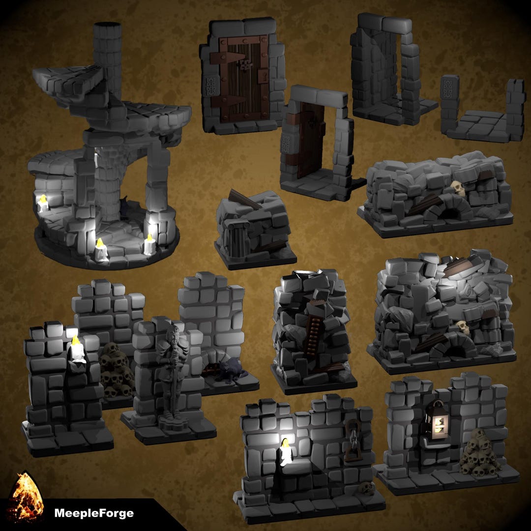 Stairs Down, Doors and Blocked Passageway for Use With Heroquest, Dnd ...