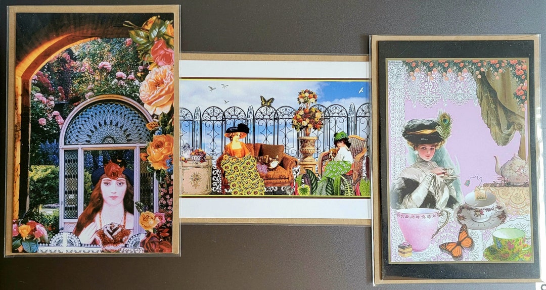 Garden Ladies Notecards 4X6 With Mylar Sleeves and Kraft Envelopes - 3 ...