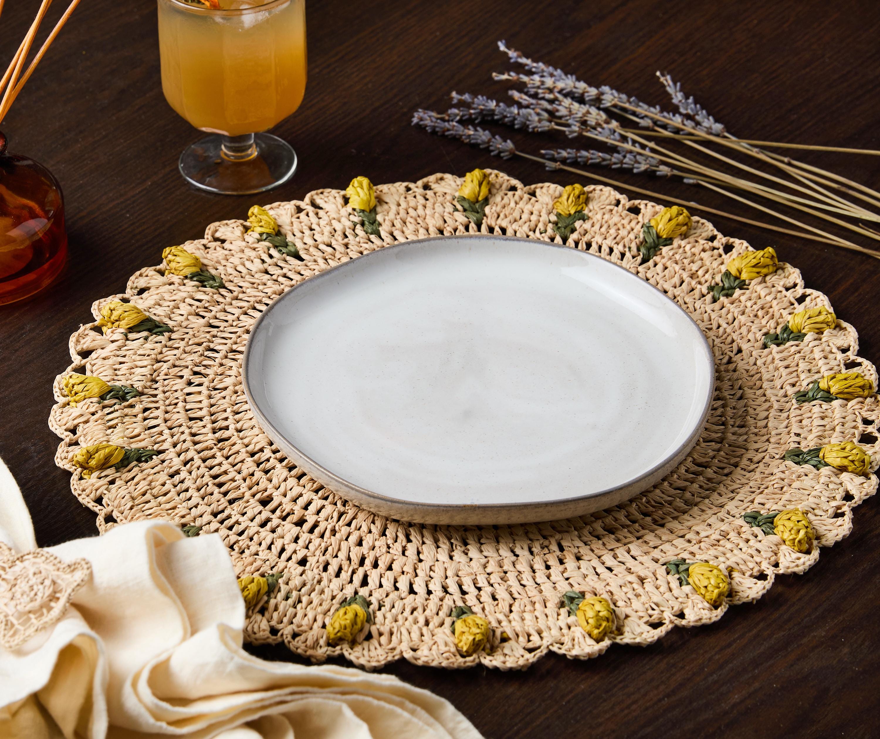 Handmade Tulip Placemat – Raffia Crochet Floral Table Mat – Spring ...
