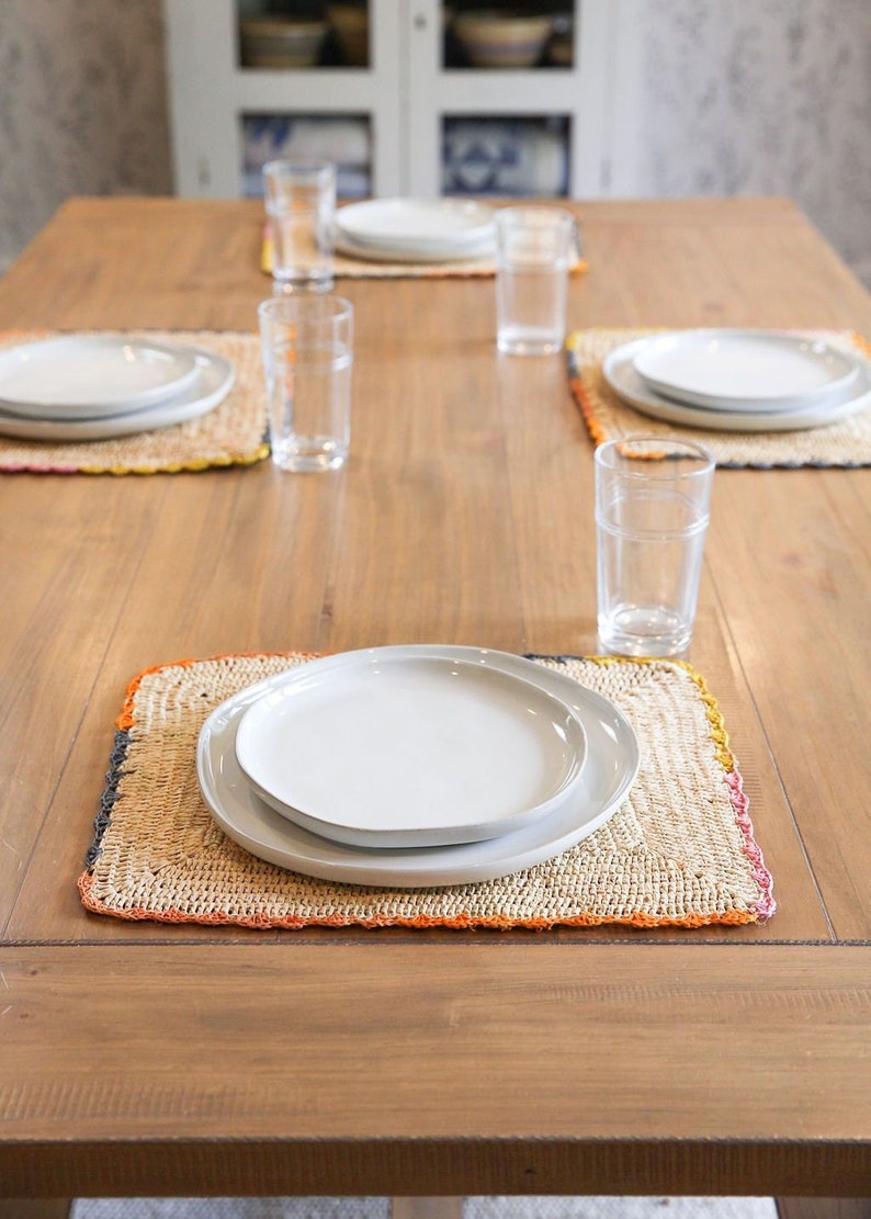 Colorful Raffia Placemats Handmade Boho Woven Dining Decor Vibrant ...