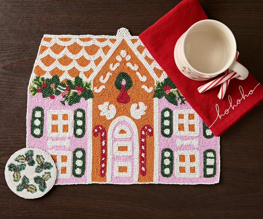 Christmas House Beaded Placemat Handmade Holiday Table Decor ...