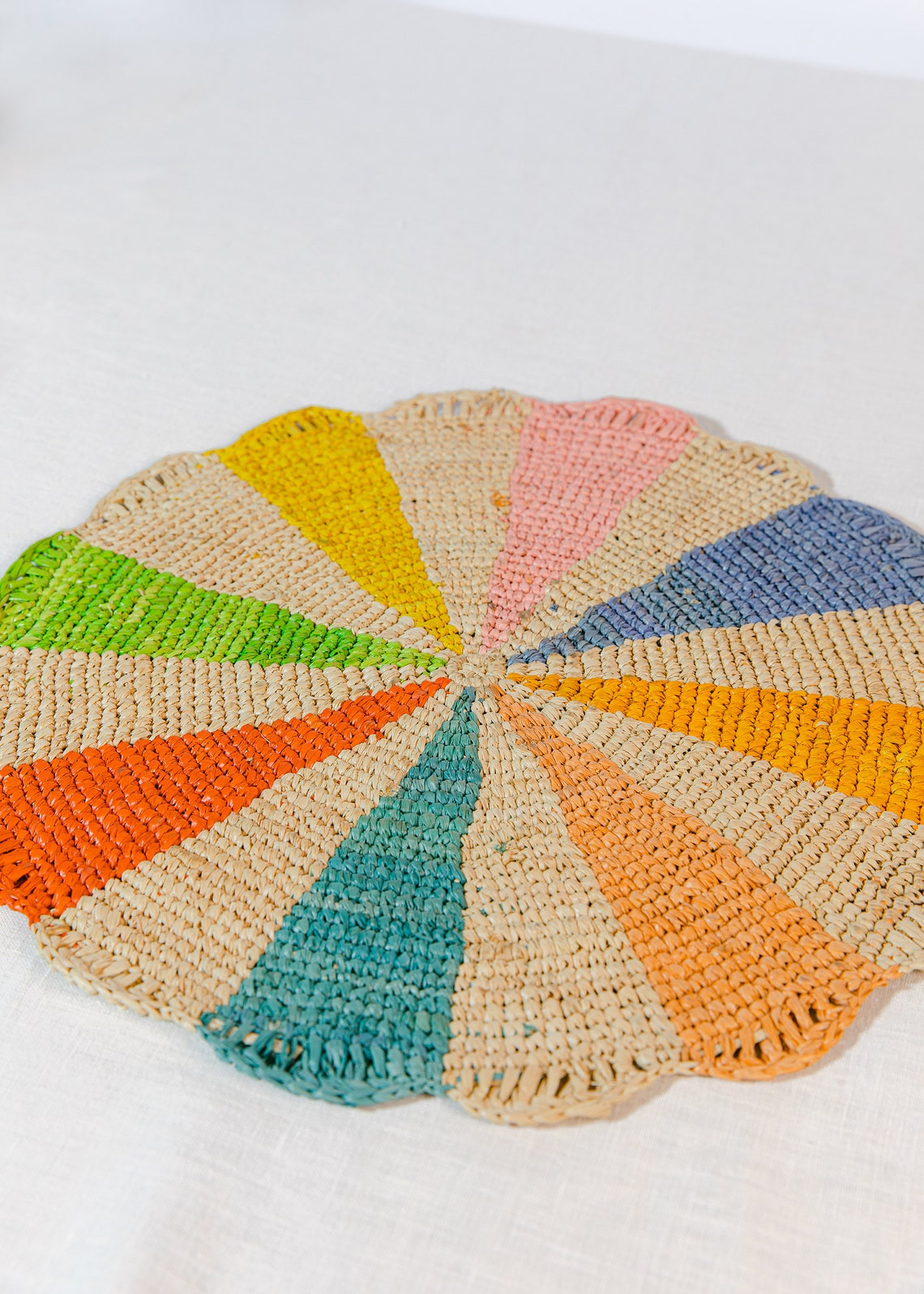 Colorful Raffia Placemats Handmade Round Woven Dining Decor Vibrant ...