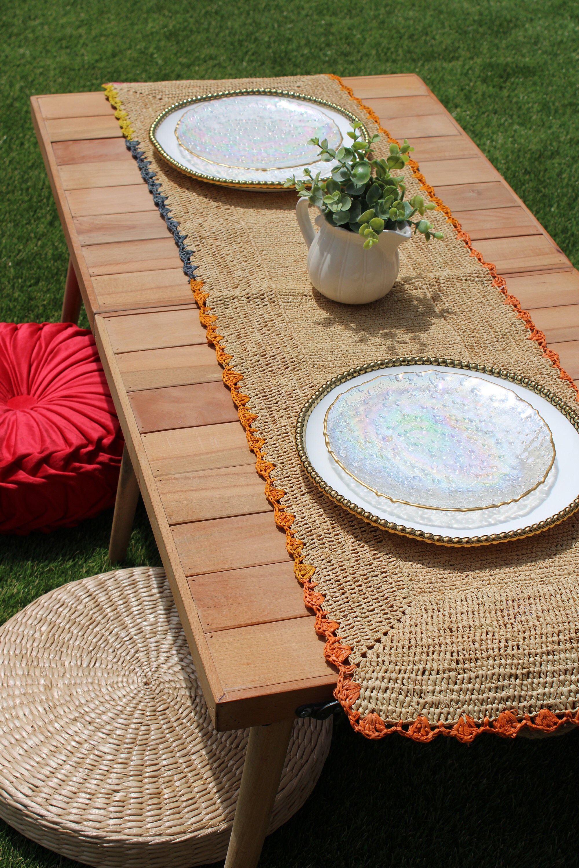 Aura Raffia Runner Boho Multicolor Natural Woven Dining Table - Etsy