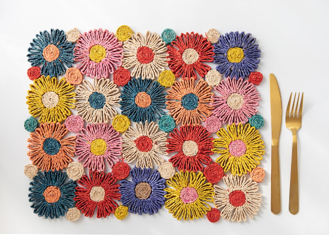 Raffia Colorful Placemats for Table Decor, Multicolor Woven Placemats ...