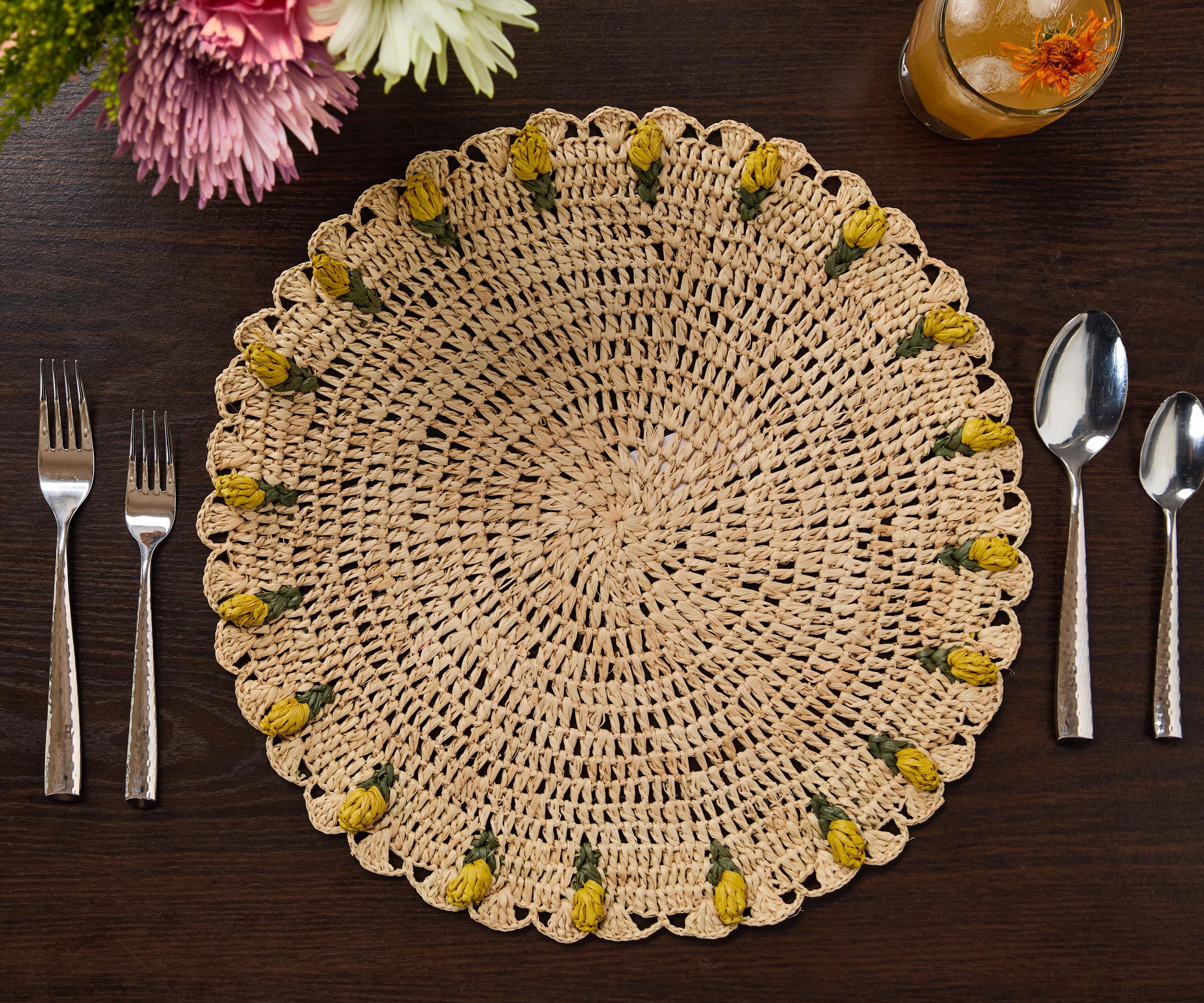 Handmade Tulip Placemat – Raffia Crochet Floral Table Mat – Spring ...