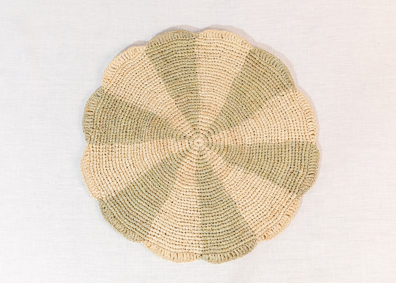 Green Round Raffia Placemats – Hand Crocheted Table Mats, Natural Woven ...