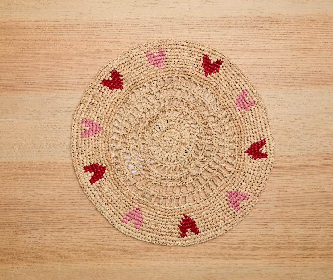 Heart Raffia Placemat Handmade Red Pink Table Decor Romantic Valentine ...