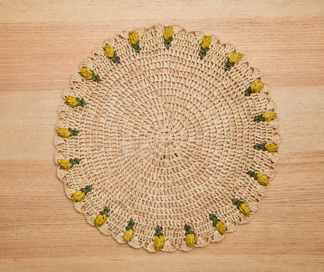 Handmade Tulip Placemat – Raffia Crochet Floral Table Mat – Spring ...