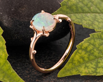 Twig Opal Engagement Ring Set Woman | Unusual Branch Wedding Ring Set for Woman | White Opal ...